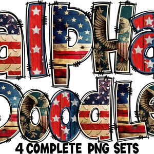 Patriotic Vintage Doodle Letters Alphabet PNG, 4th of July ...