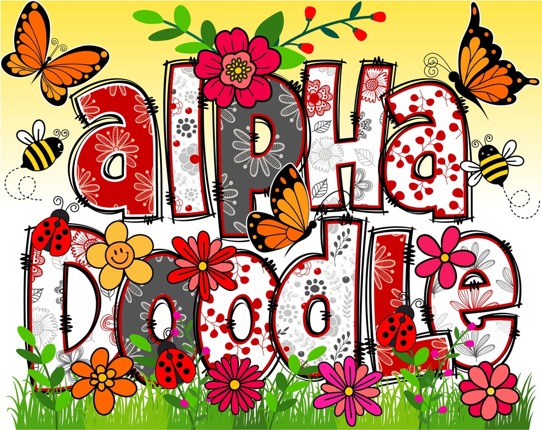 BUNDLE Spring Floral Alphabet PNG, Doodle Alpha, Doodle Flowers, Doodle ...
