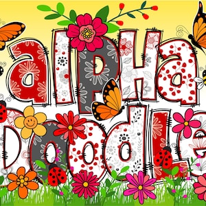 BUNDLE Spring Floral Alphabet PNG, Doodle Alpha, Doodle Flowers, Doodle ...