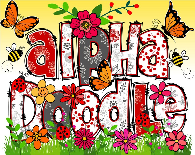 BUNDLE Spring Floral Alphabet PNG, Doodle Alpha, Doodle Flowers, Doodle ...