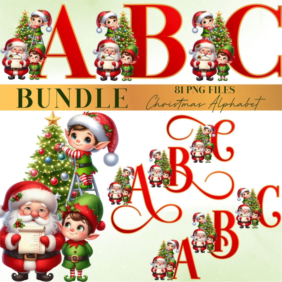 BUNDLE Christmas Santa Alphabet PNG, Christmas Letters, Clip Art ...