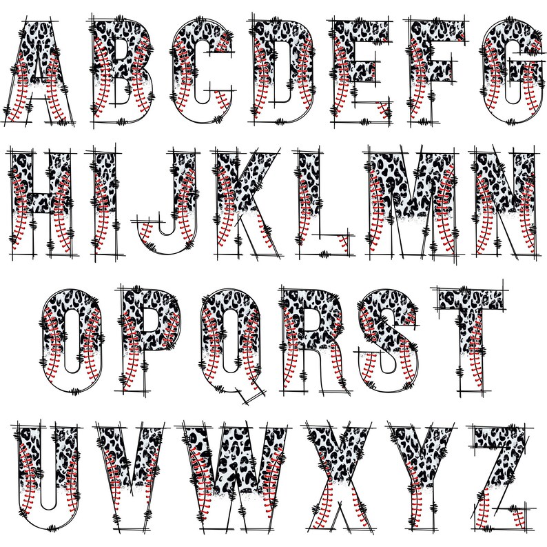 Baseball Letters PNG Leopard Doodle Alpha Gray Color | Etsy