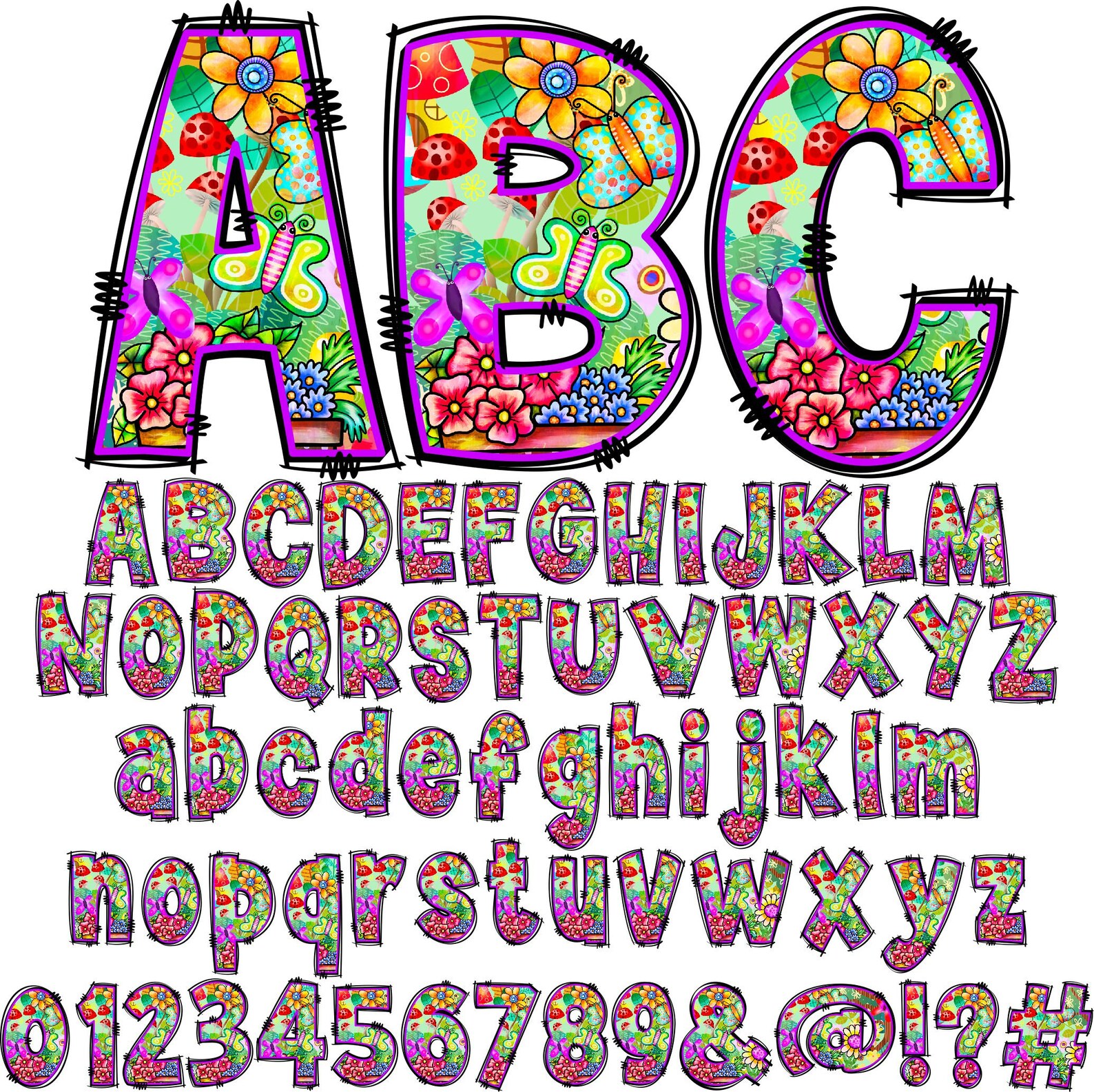 BUNDLE Spring Floral Alphabet PNG Doodle Alpha Doodle - Etsy