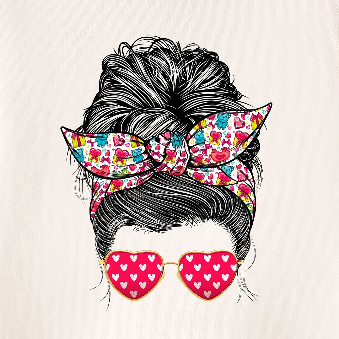 PNG Messy Bun, Mom Life, Bandana Bow Head, Red Bandana, Valentine ...