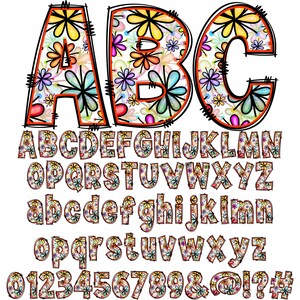 Floral Letters & Numbers PNG, Alpha Doodle, PNG Letters, Floral Doodle ...