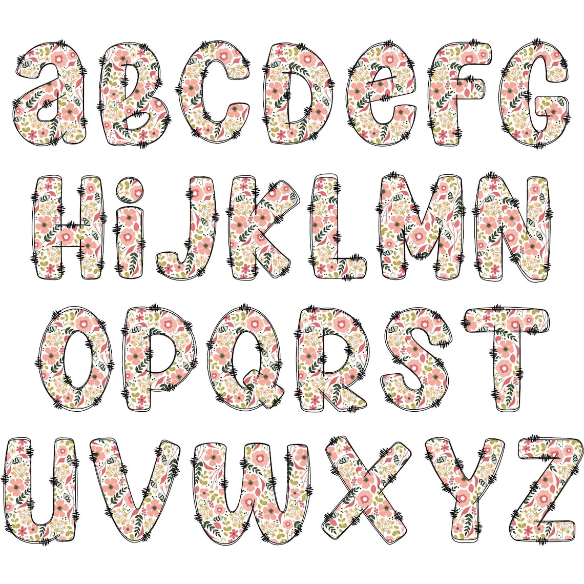 Spring Floral Alphabet PNG Doodle Alpha PNG Doodle Flowers - Etsy