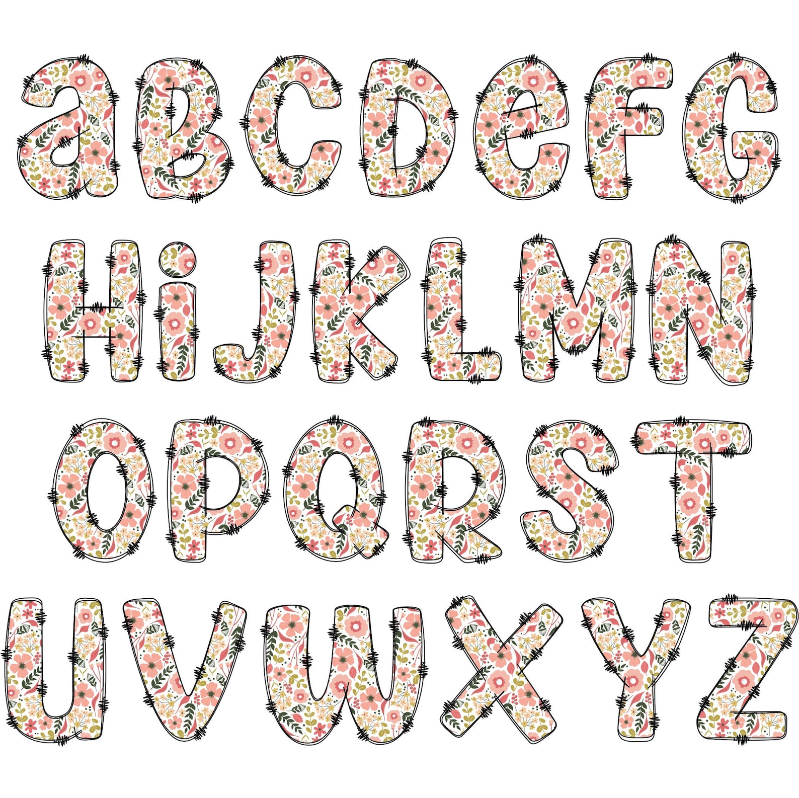 Spring Floral Alphabet PNG, Doodle Alpha, Doodle Flowers, Doodle ...