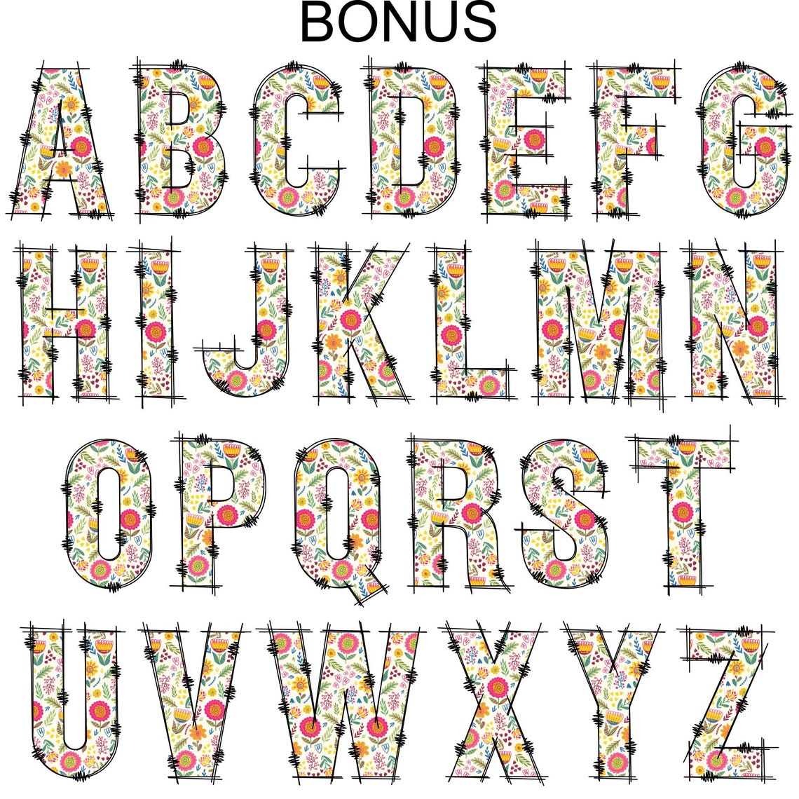 Spring Floral Alphabet PNG Doodle Alpha PNG Doodle Flowers - Etsy