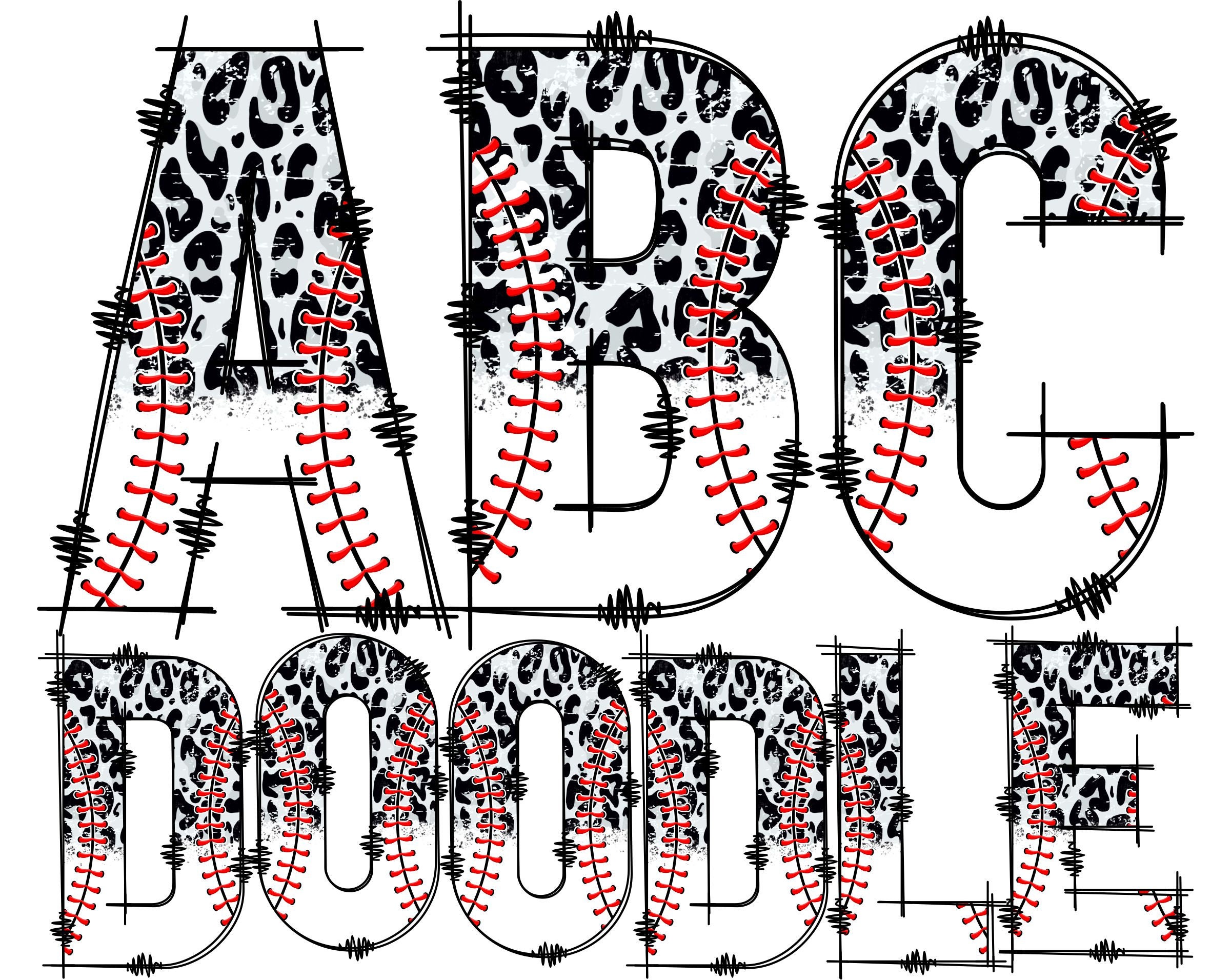 Baseball Letters PNG Leopard Doodle Alpha Gray Color - Etsy