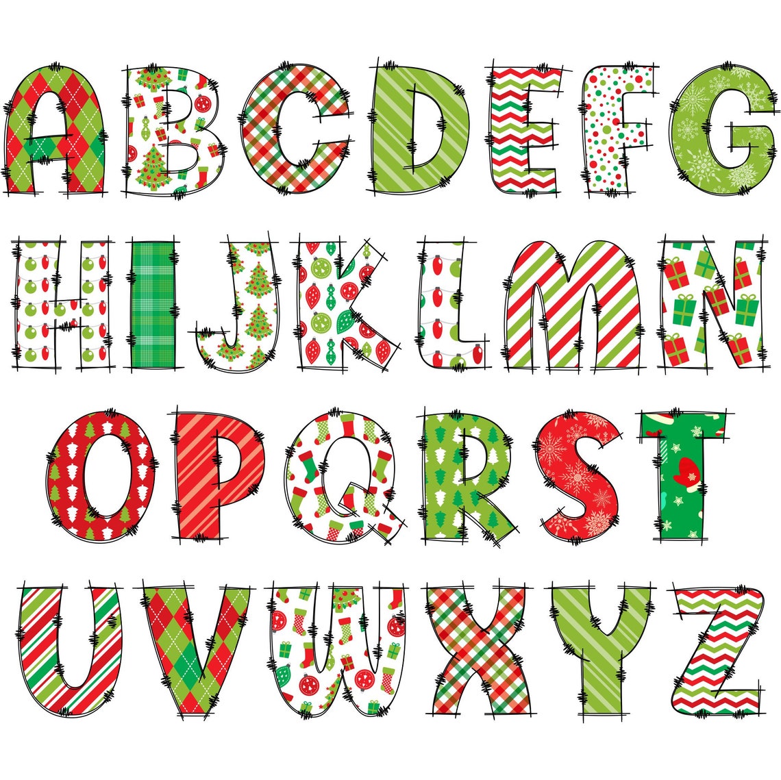 Christmas Clipart Letters PNG Wrapping Paper Alphabet Clip - Etsy
