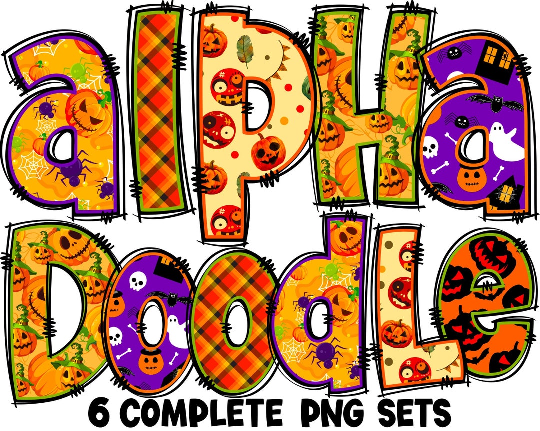 BUNDLE Halloween Alphabet PNG, Halloween Day, Alpha Doodle, Halloween ...