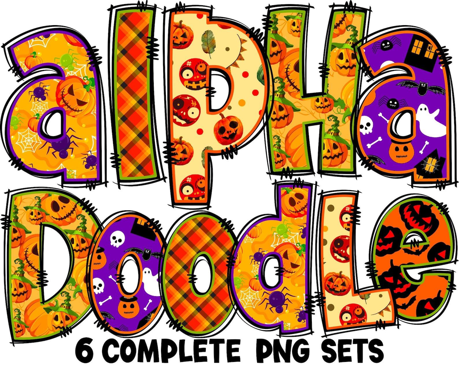 BUNDLE Halloween Alphabet PNG Halloween Day Alpha Doodle - Etsy