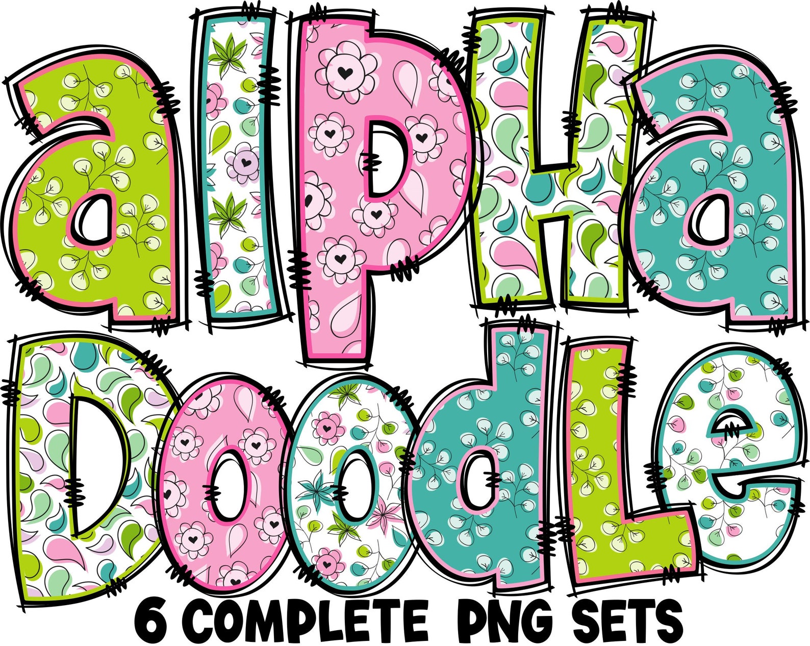 BUNDLE Spring Floral Alphabet PNG Doodle Alpha Doodle - Etsy