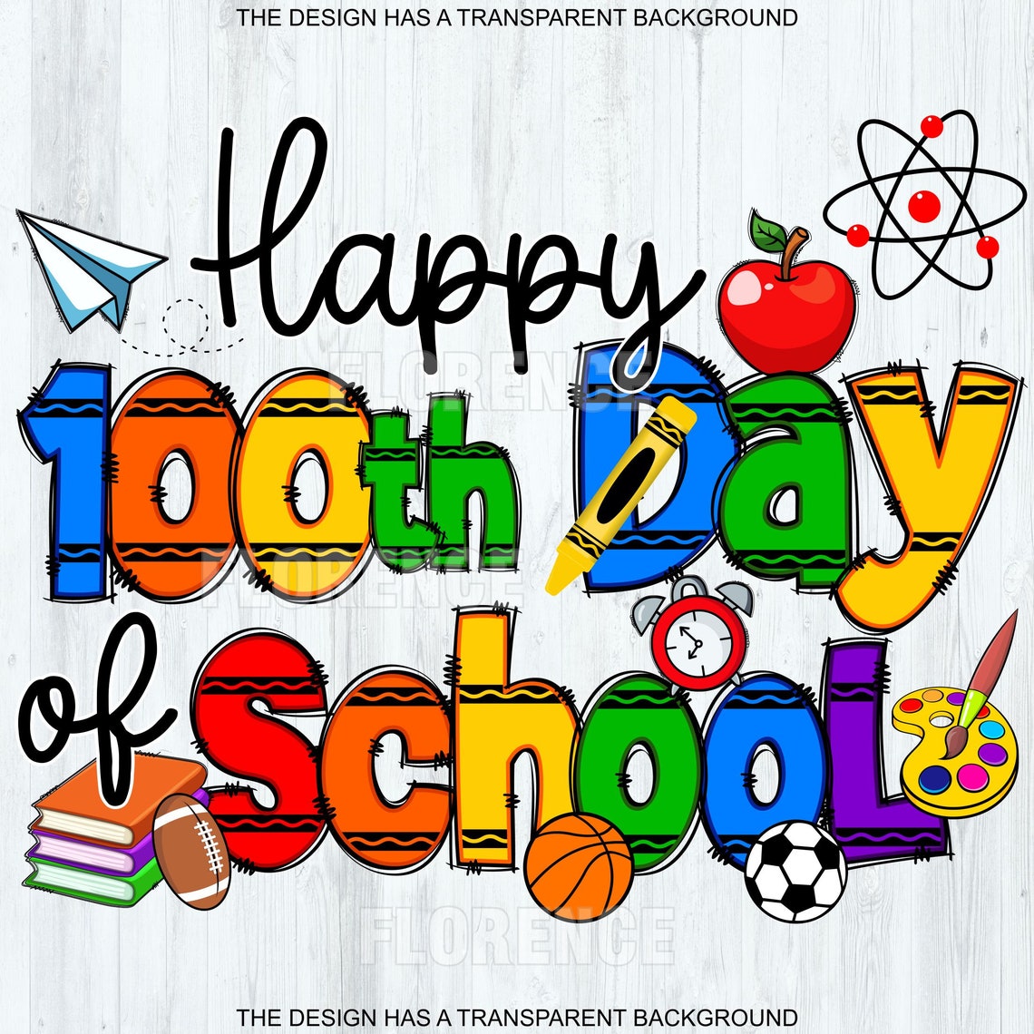 Happy 100th Day of School PNG Alpha Doodle PNG Letters - Etsy