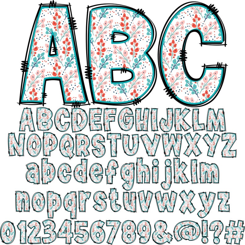 Floral Letters & Numbers PNG, Alpha Doodle, PNG Letters, Floral Doodle ...