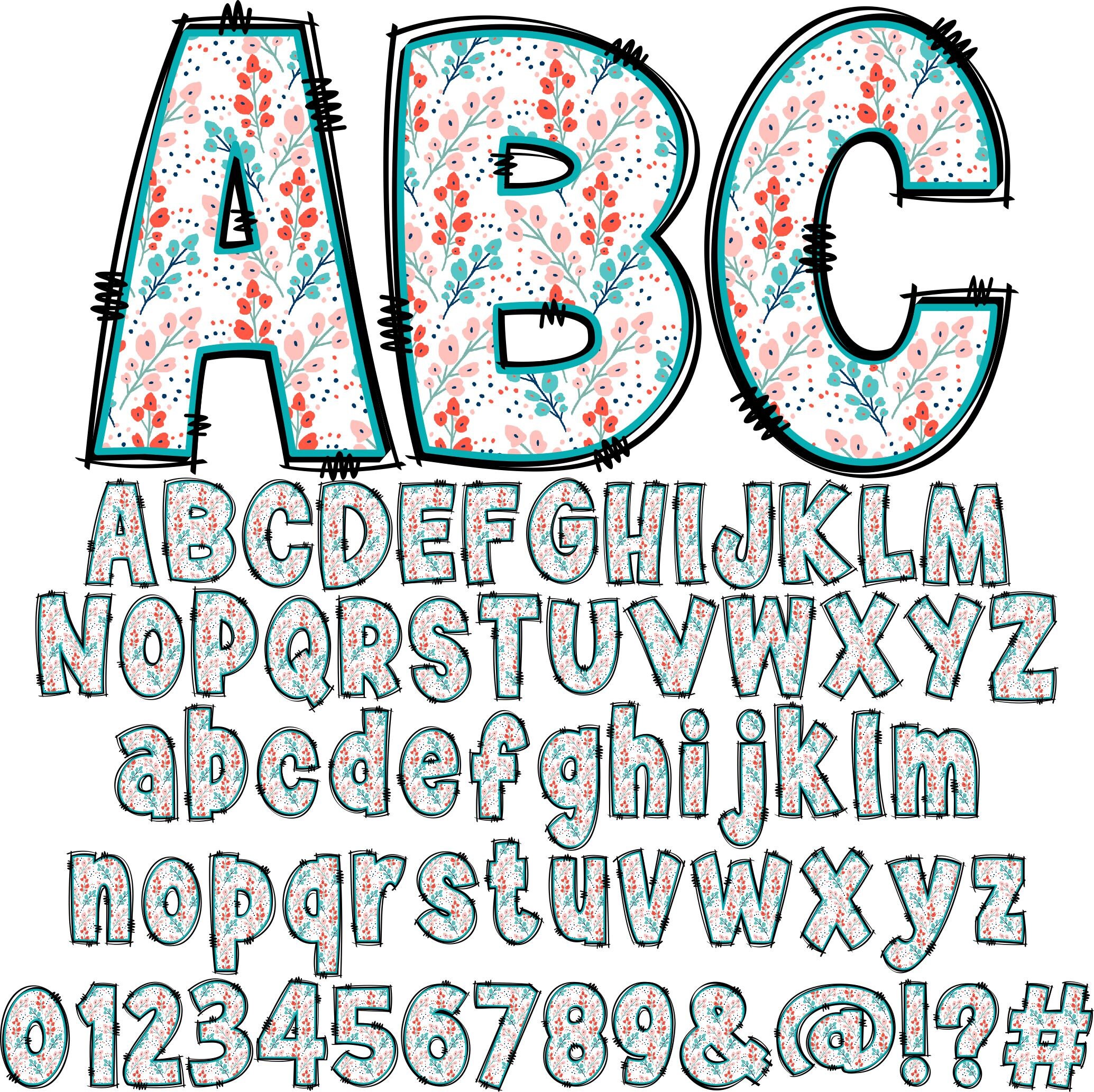 Floral Letters & Numbers PNG, Alpha Doodle, PNG Letters, Floral Doodle ...