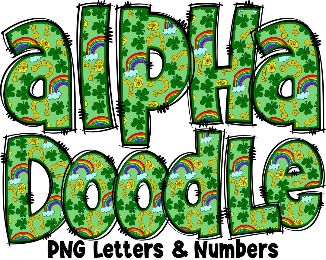 St Patrick's Day Letters PNG, Shamrock Alphabet, Alpha Doodle, Clover ...