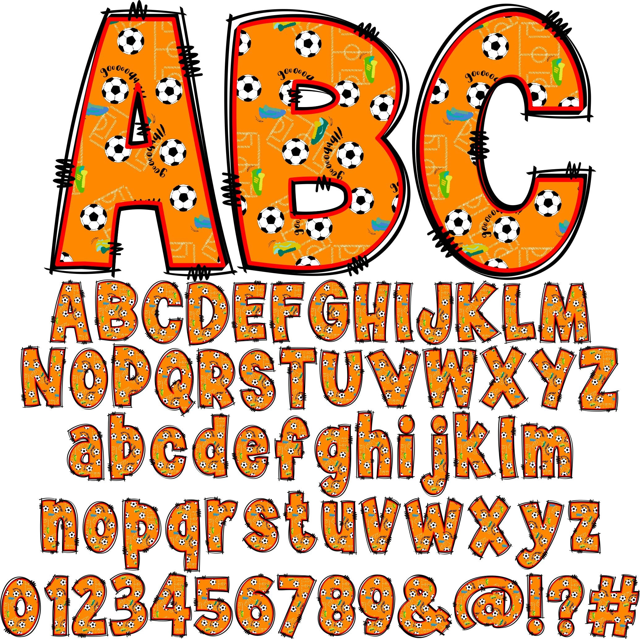 Soccer Letters & Numbers PNG Alpha Doodle PNG Letters - Etsy