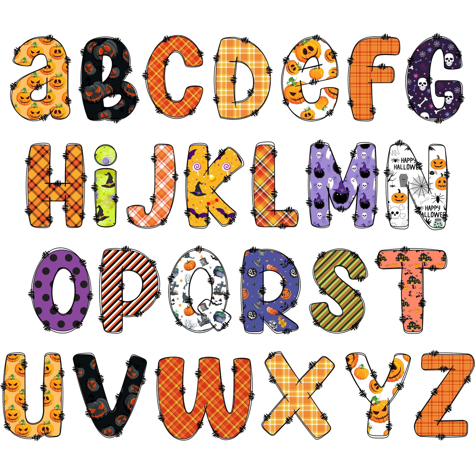 Halloween Clipart Letters PNG Doodle Alphabet Clip Art | Etsy