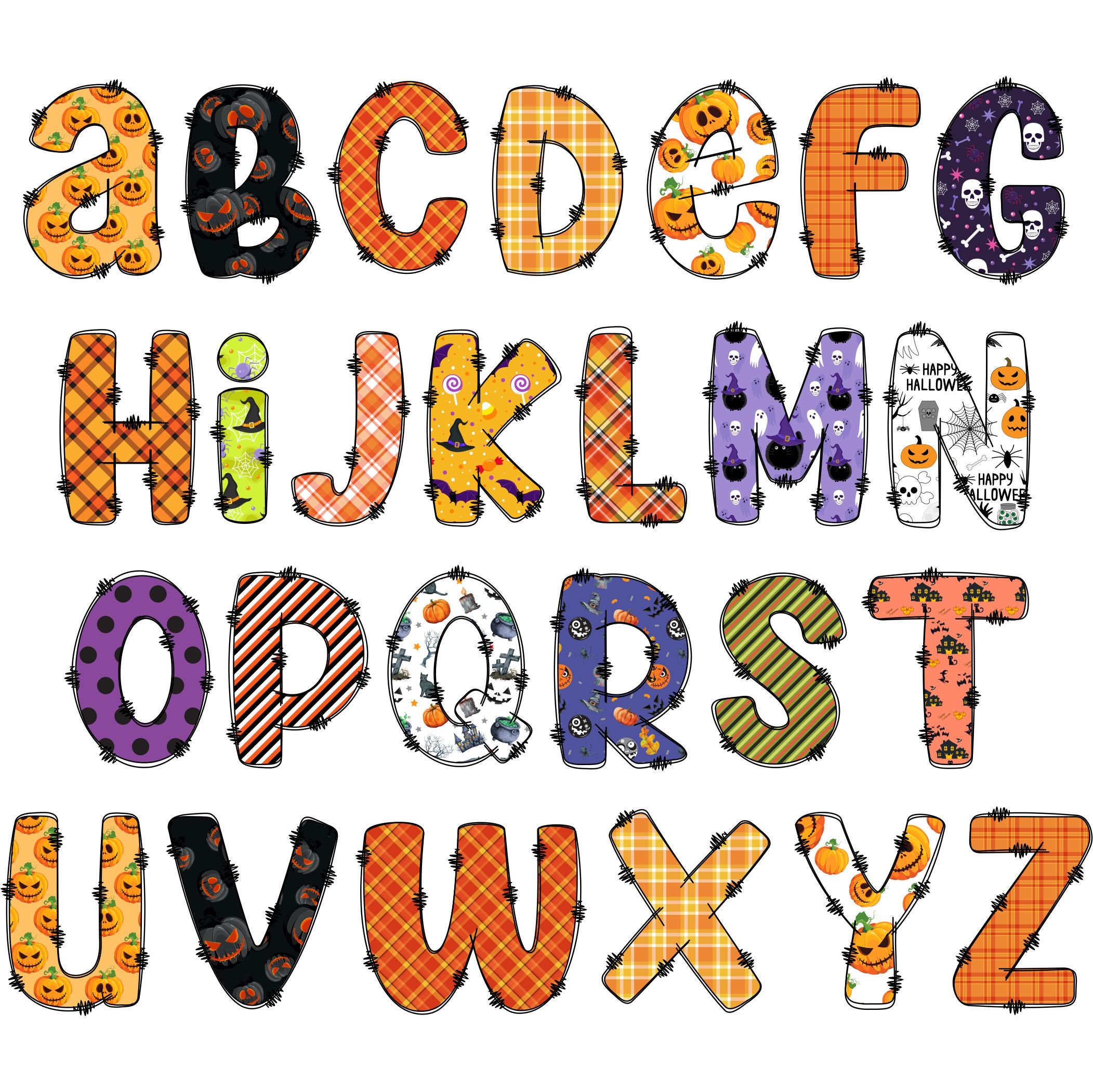 Halloween Clipart Letters PNG Doodle Alphabet Clip Art - Etsy
