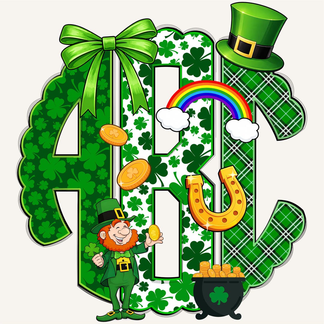 St Patrick's Day Monogram PNG, Shamrock, Doodle Irish, Paddy's Letters ...