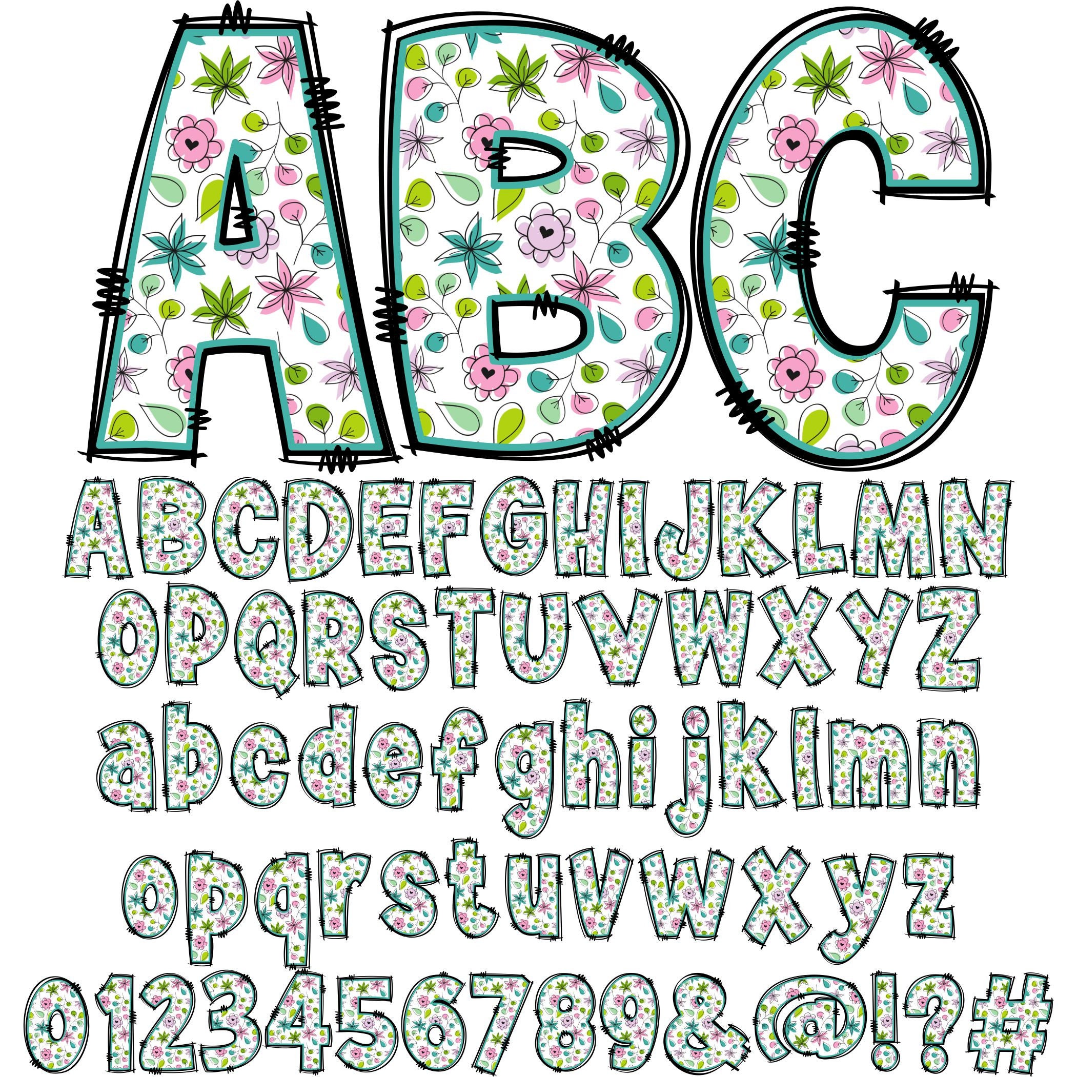 BUNDLE Spring Floral Alphabet PNG Doodle Alpha Doodle - Etsy