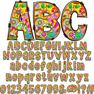 BUNDLE Spring Floral Alphabet PNG, Doodle Alpha, Doodle Flowers, Doodle ...