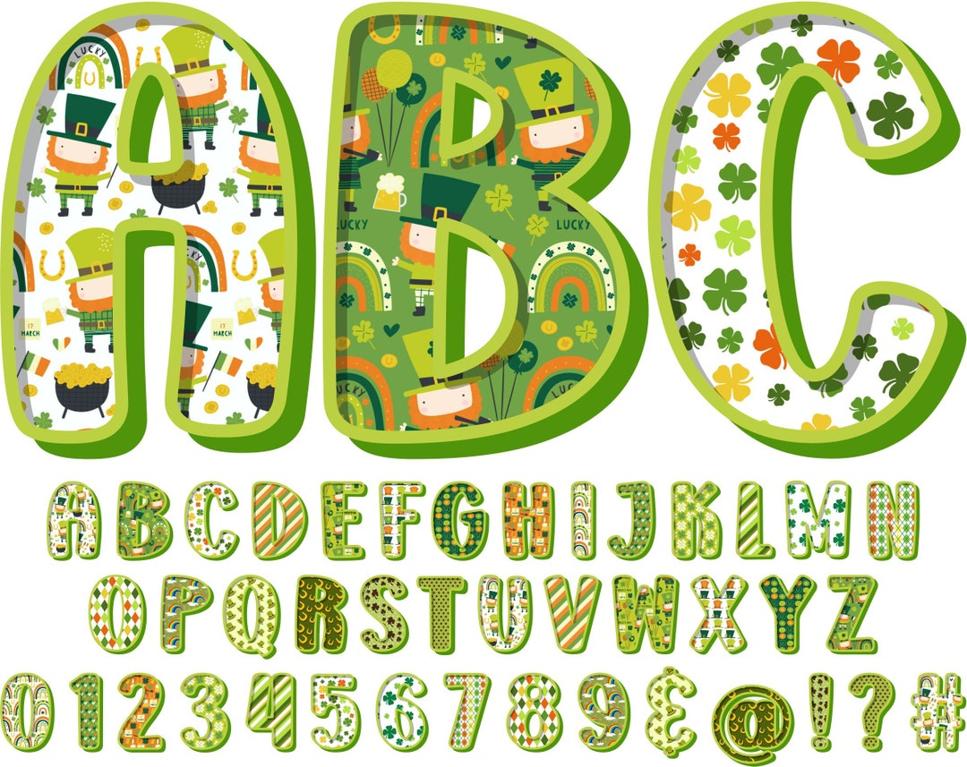 St Patrick's Day Letters PNG, Shamrock Alphabet Clip Art, Doodle ...