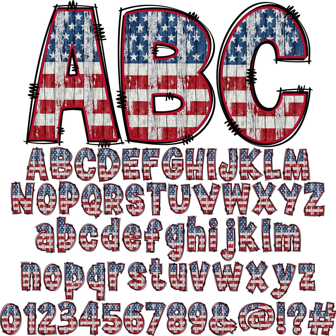 Patriotic Vintage Doodle Letters PNG 4th of July - Etsy