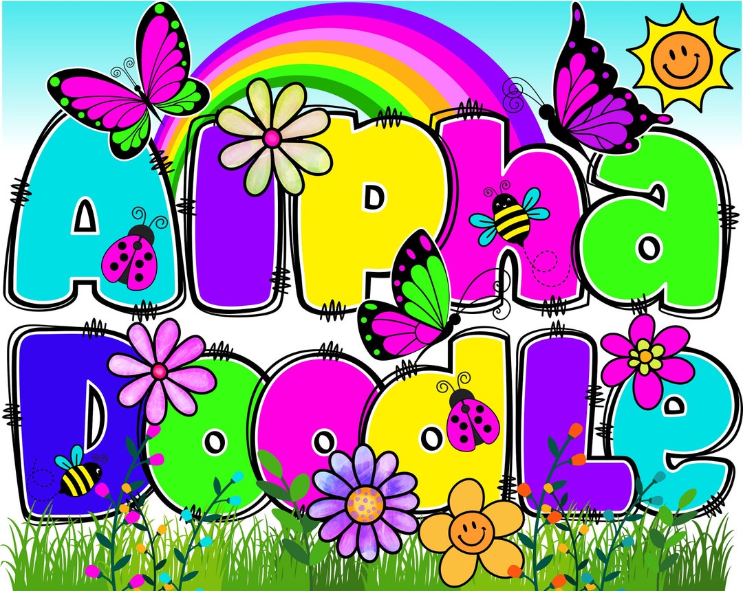 BUNDLE Retro Boho Floral Alphabet PNG, Chubby Alpha Doodle , Retro ...