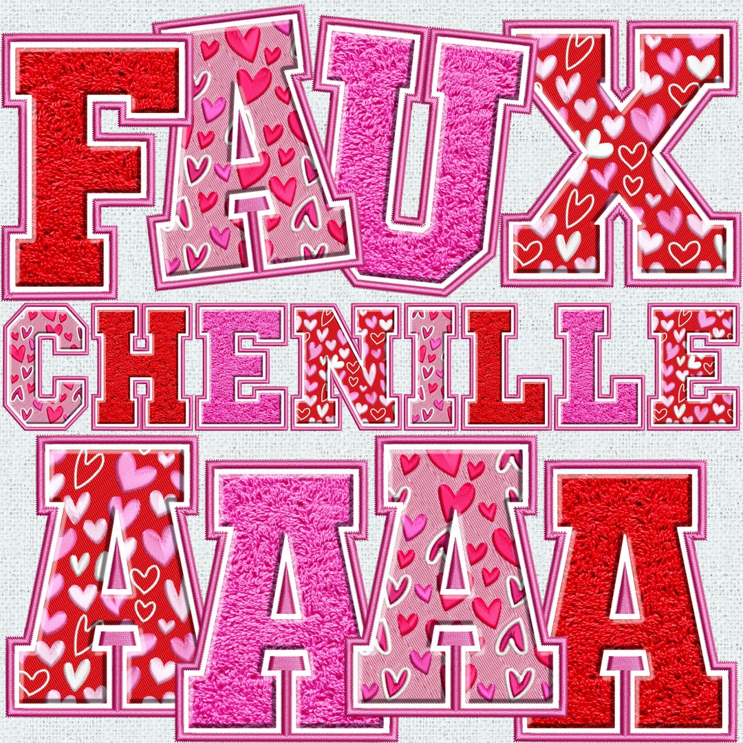 Faux Embroidery Chenille Letters BUNDLE, Faux Chenille Patch, Valentine ...