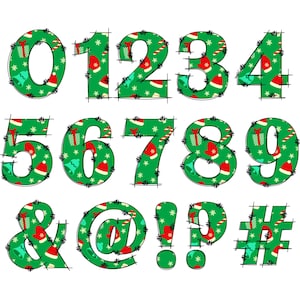 Christmas Letters PNG, Green Wrapping Paper Alphabet, Doodle Holidays ...