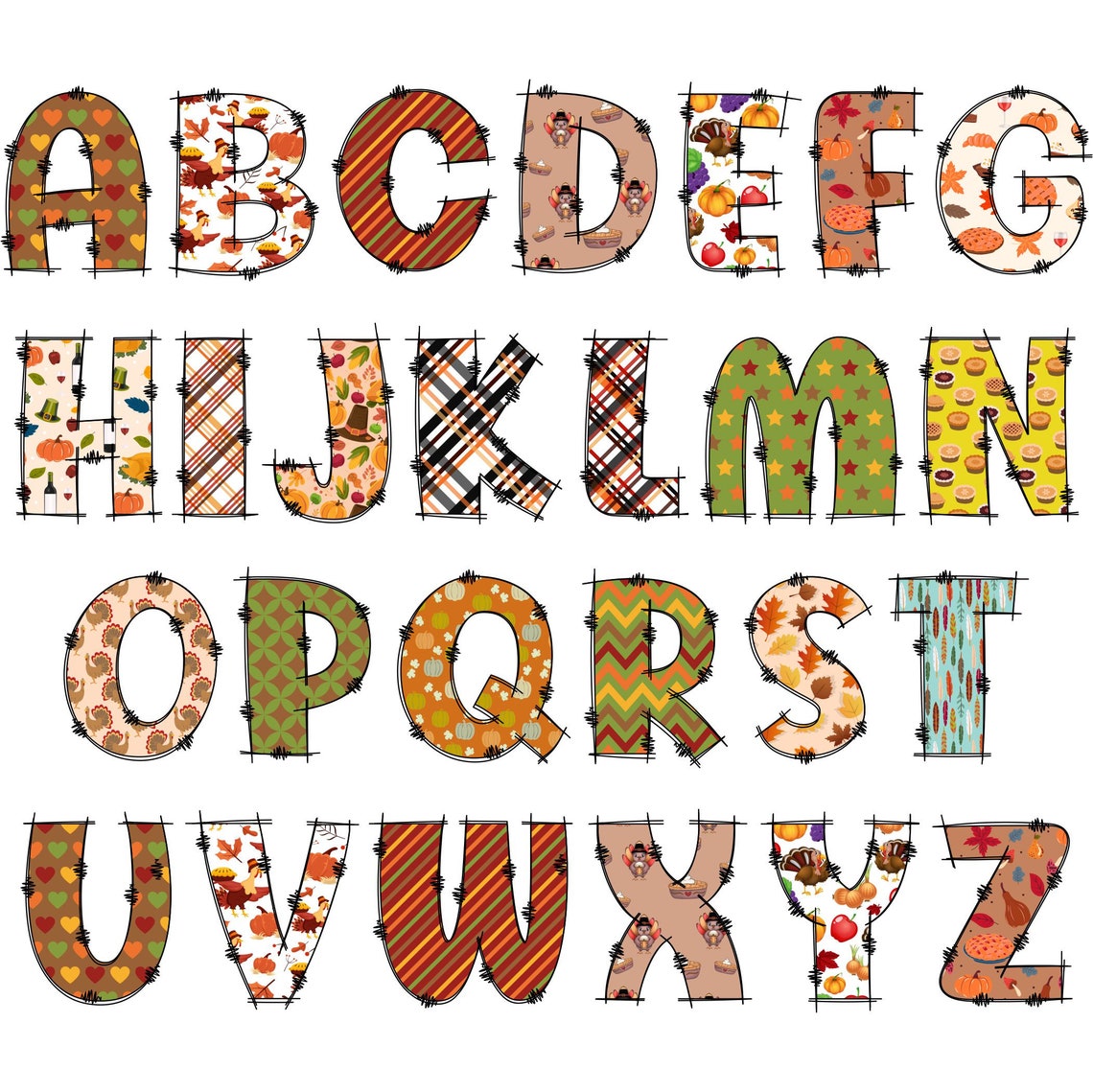 Thanksgiving Clipart Alphabet PNG Watercolor Clip Art | Etsy