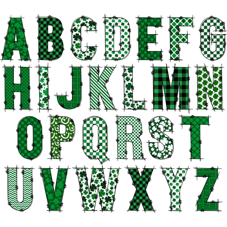 St Patrick's Day Letters PNG Shamrock Alphabet Clip Art - Etsy