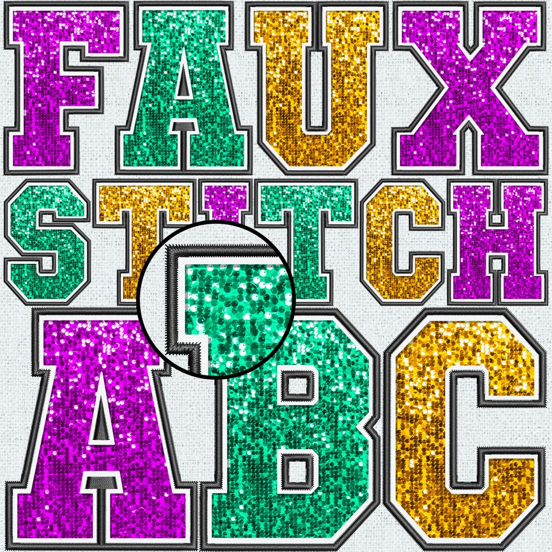 Faux Embroidery Sequin Letters BUNDLE, Faux Sequin Patch, Faux Sequin ...