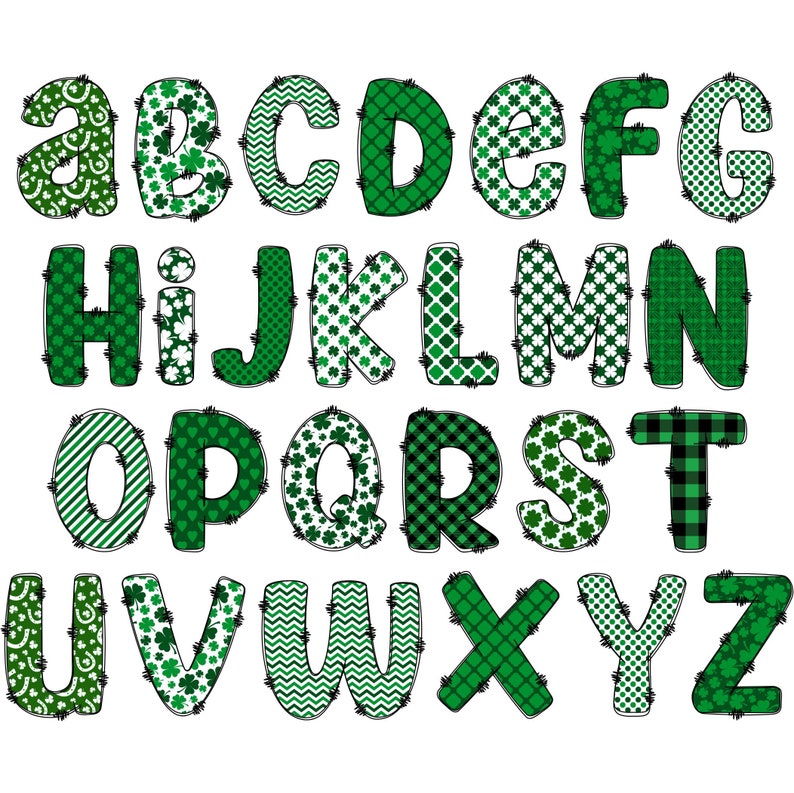 St Patrick's Day Letters PNG, Shamrock Alphabet Clip Art, Doodle Irish ...
