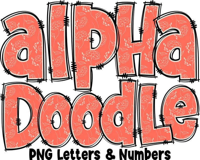 Floral Letters & Numbers PNG Alpha Doodle PNG Letters | Etsy
