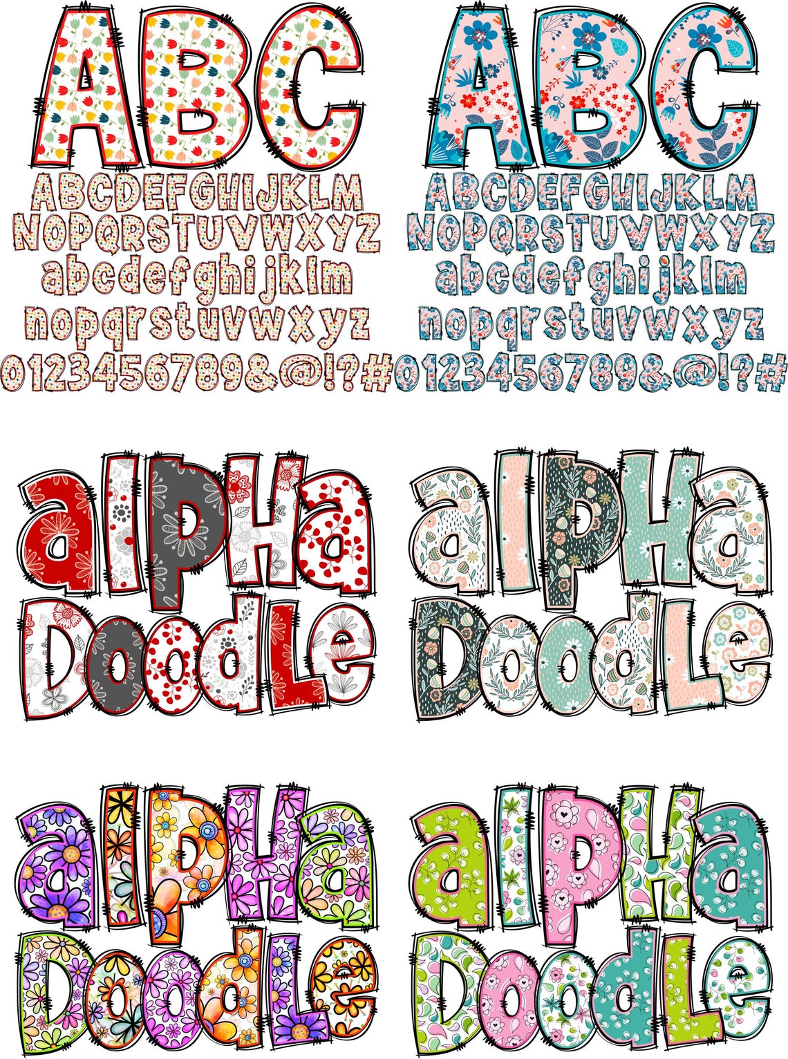 BUNDLE 50 Floral Alphabet Sets Doodle Alpha Doodle Flowers - Etsy