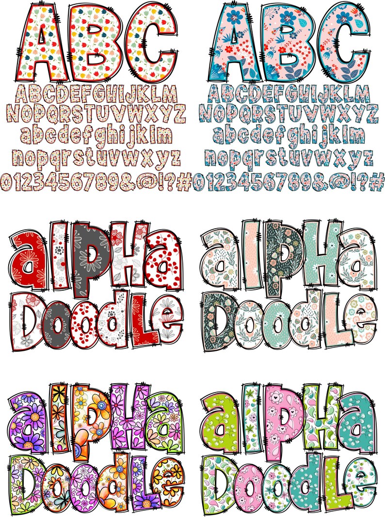 BUNDLE 50 Floral Alphabet Sets, Doodle Alpha, Doodle Flowers, Doodle ...