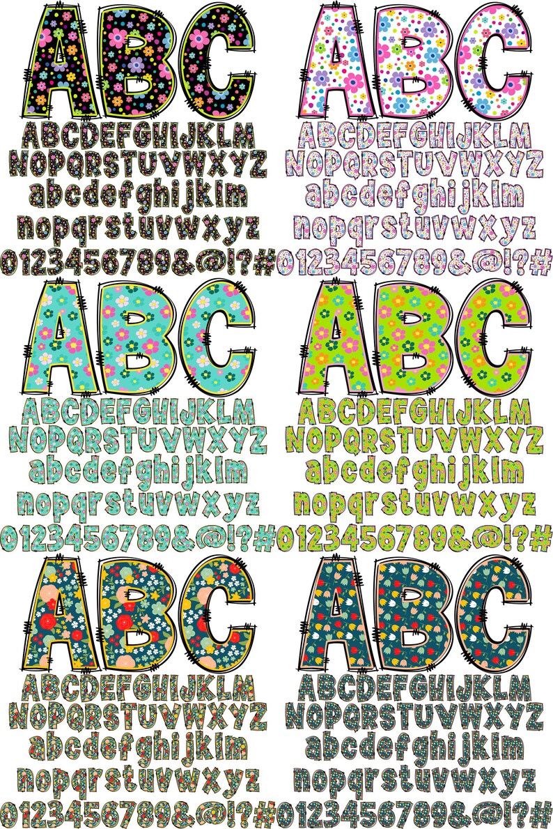 BUNDLE 50 Floral Alphabet Sets Doodle Alpha Doodle Flowers - Etsy
