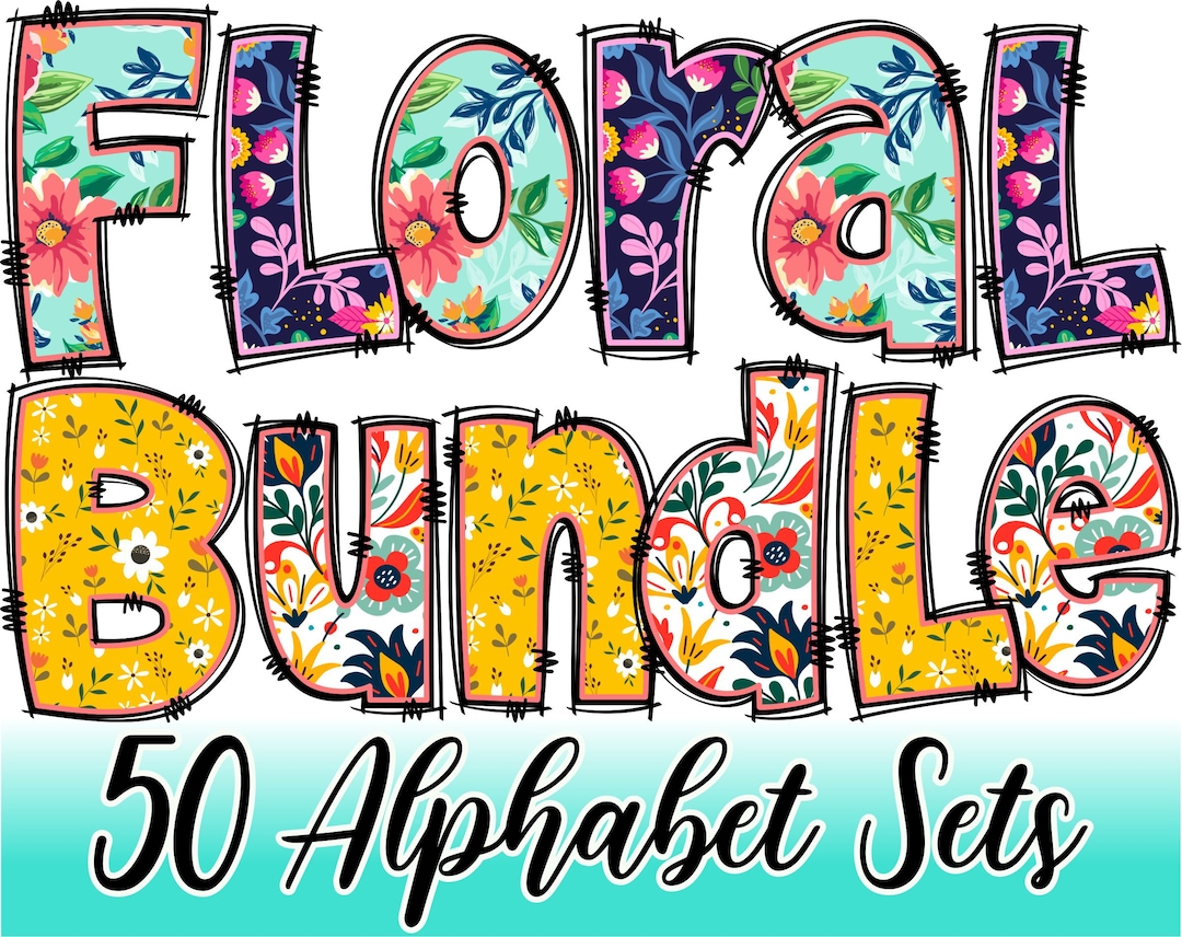 BUNDLE 50 Floral Alphabet Sets, Doodle Alpha, Doodle Flowers, Doodle ...