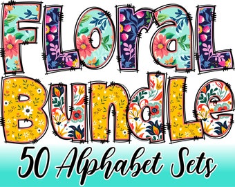 BUNDLE Spring Floral Alphabet PNG Doodle Alpha Doodle - Etsy
