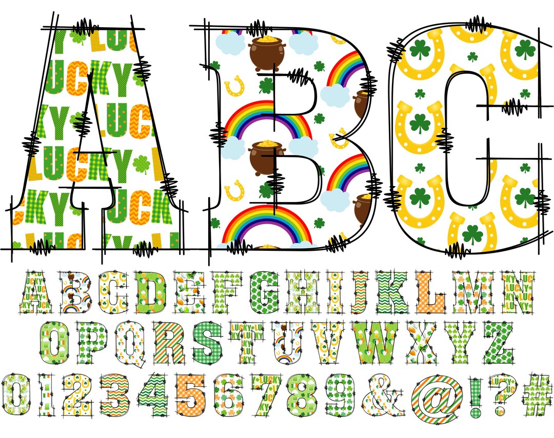 St Patrick's Day Letters PNG, Shamrock Alphabet Clip Art, Doodle, St ...