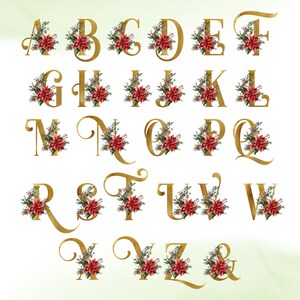 Watercolor Flowers Alphabet PNG, Gold Pink Red Floral Alphabet ...
