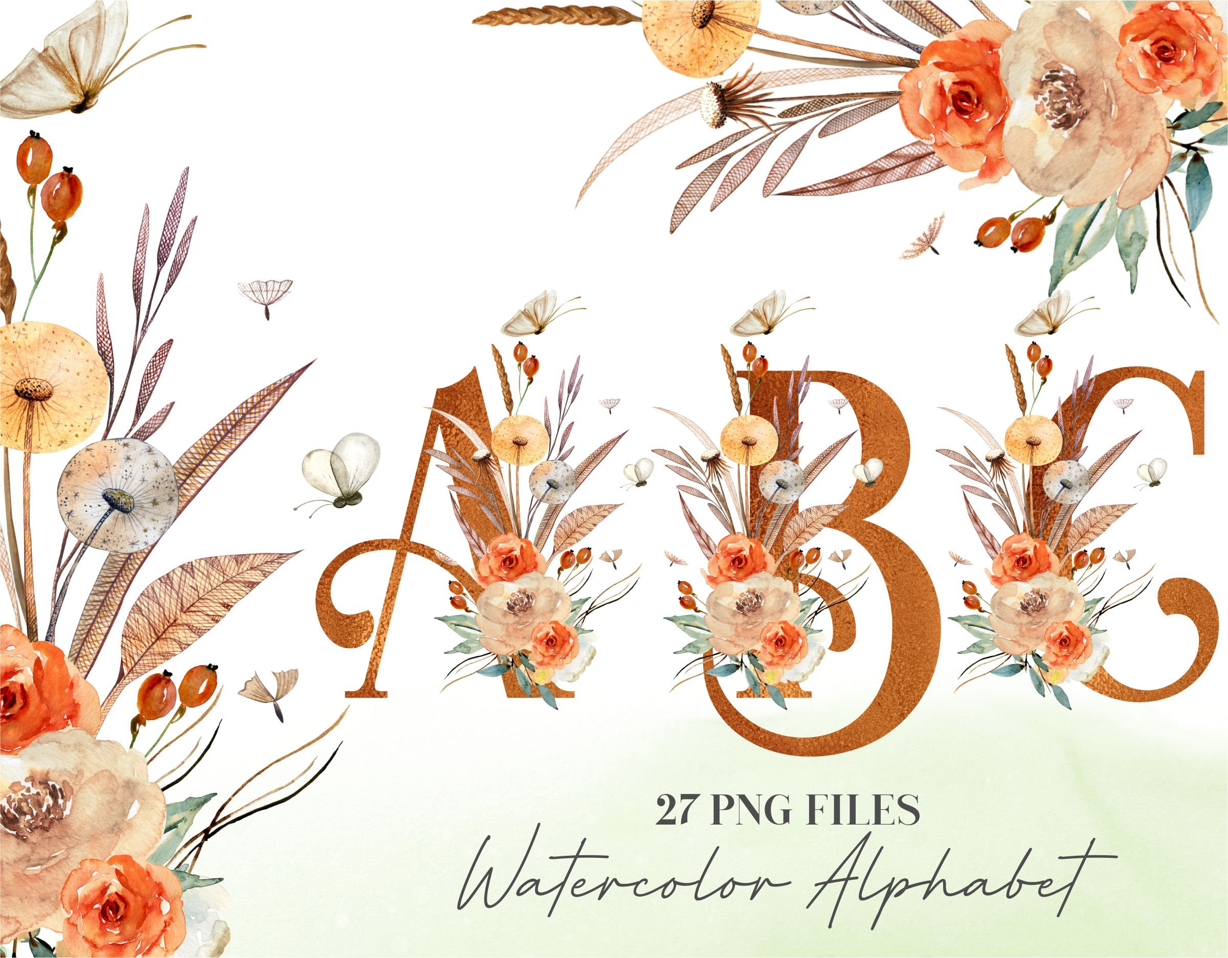 Bundle Watercolor Flowers Alphabet PNG Fall Floral Alphabet - Etsy