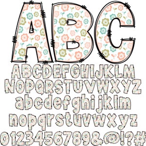 BUNDLE Spring Floral Alphabet PNG, Doodle Alpha, Doodle Flowers, Doodle ...