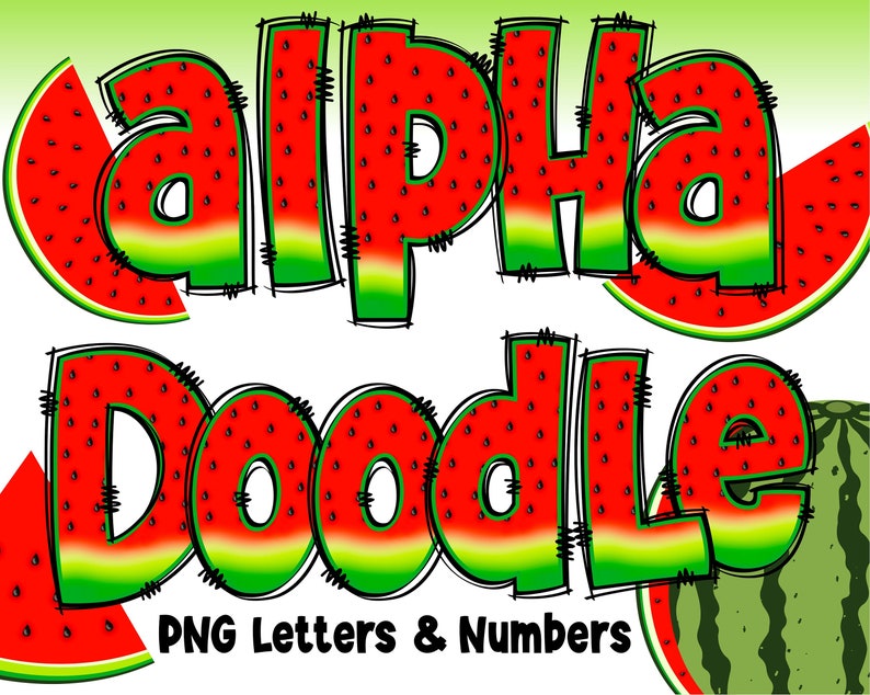 Watermelon Alphabet PNG Fruit Letters Fruit Doodle - Etsy
