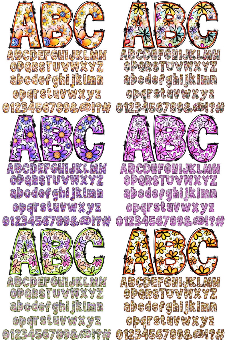BUNDLE 50 Floral Alphabet Sets, Doodle Alpha, Doodle Flowers, Doodle ...