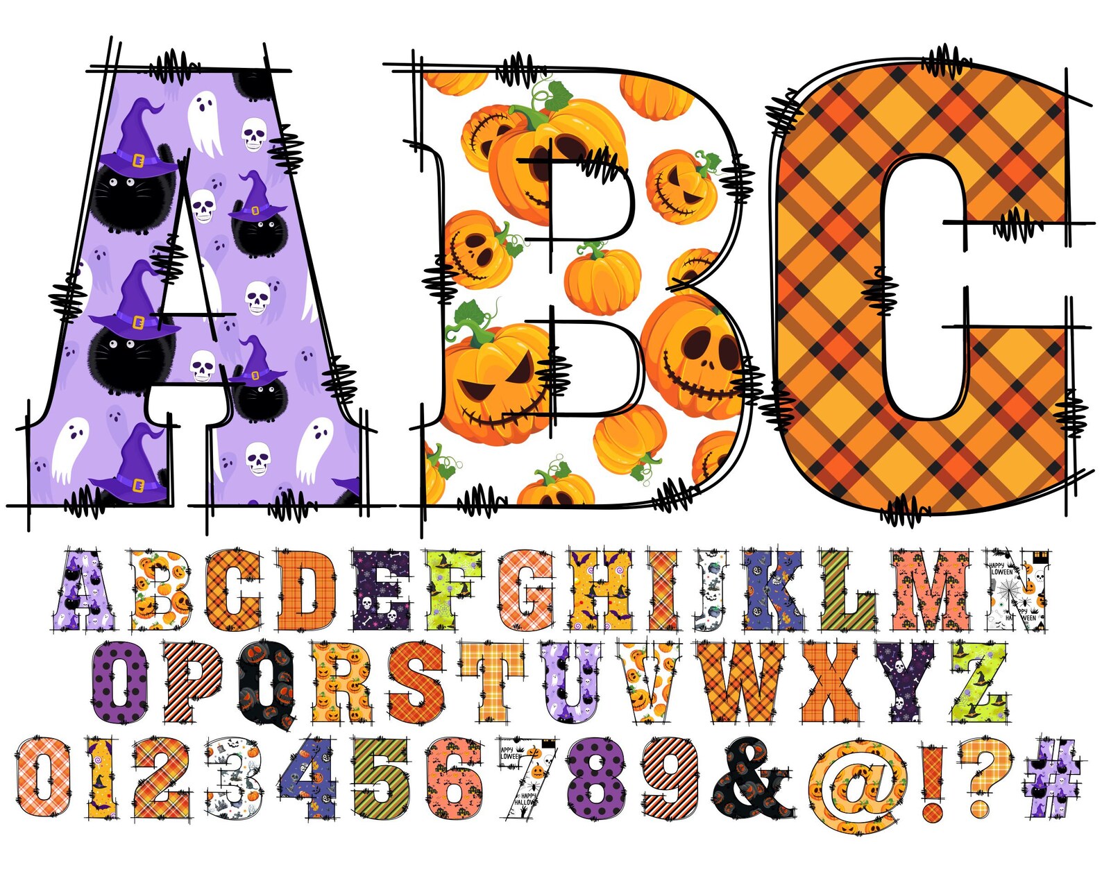 Halloween Clipart Letters PNG Doodle Alphabet Clip Art - Etsy