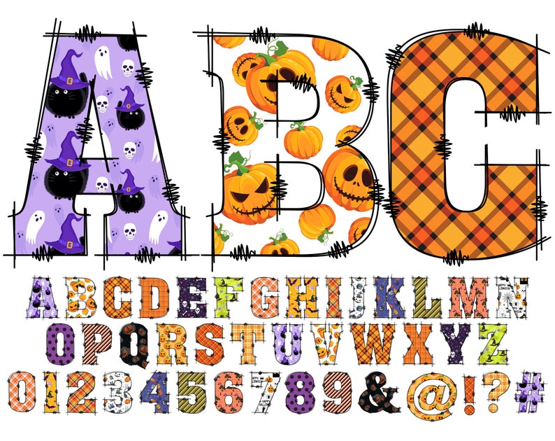 Halloween Clipart Letters PNG Doodle Alphabet Clip Art - Etsy
